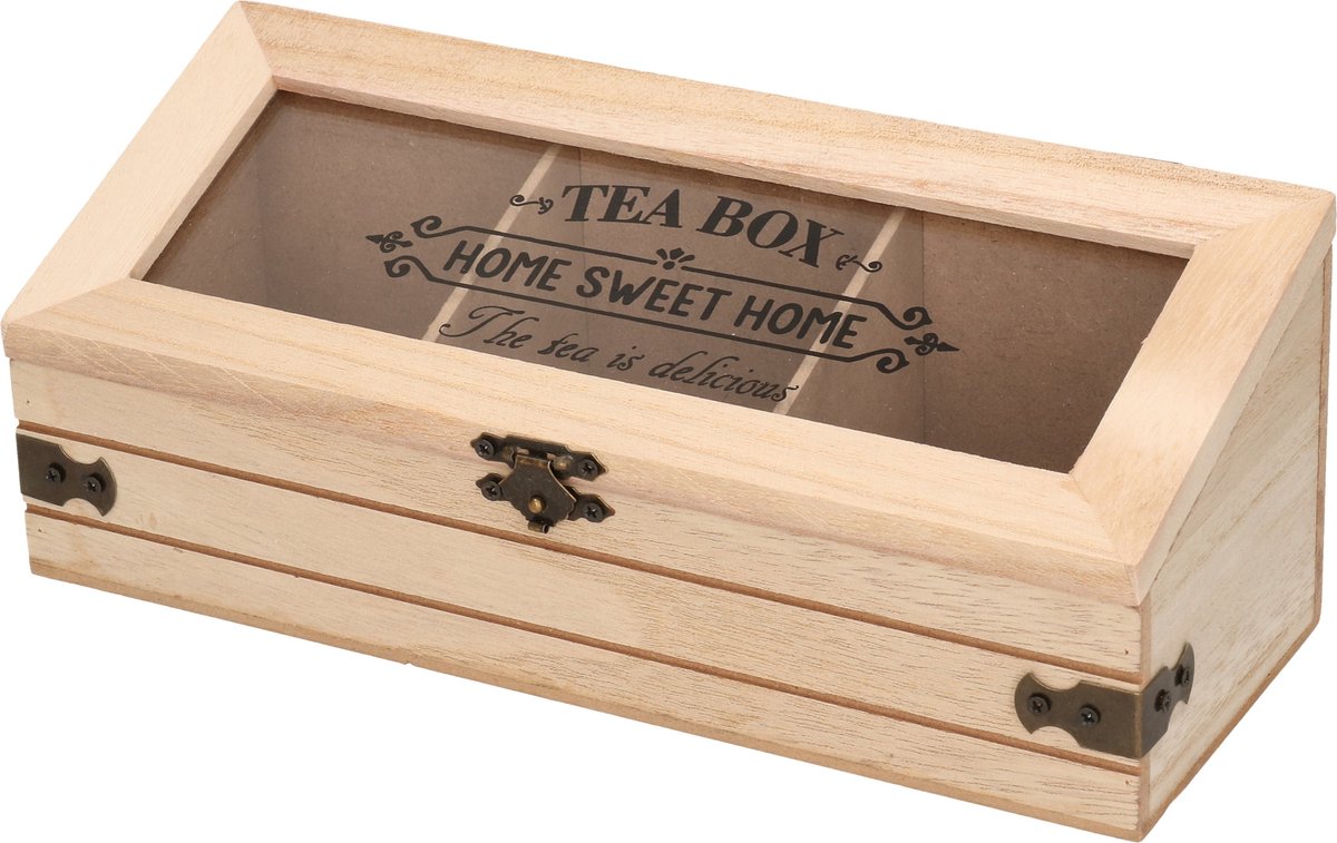 2x stuks houten theedoos/theekist met 3 vakken - 24 x 9 x 9 cm - bruin ...