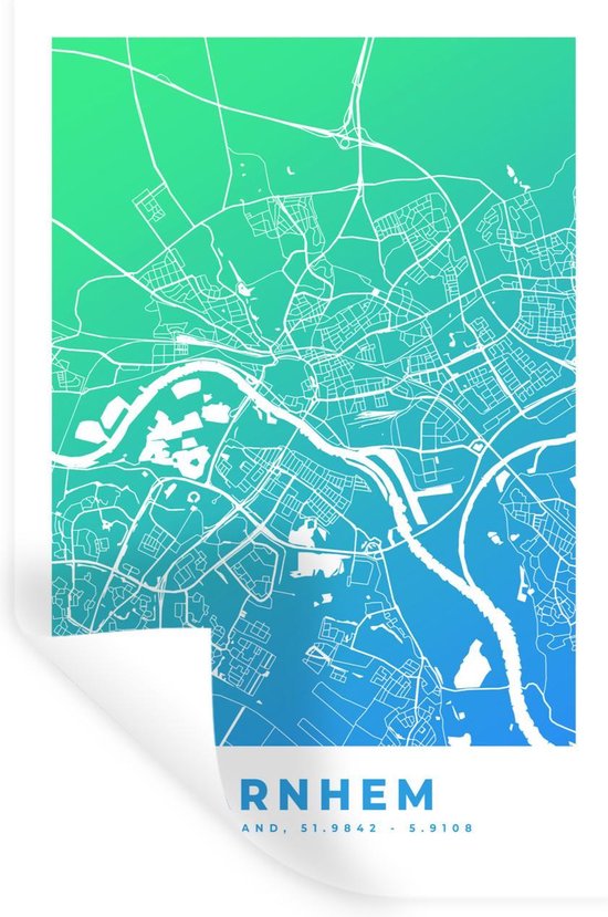 Muurstickers - Sticker Folie - Stadskaart - Arnhem - Nederland - Blauw ...