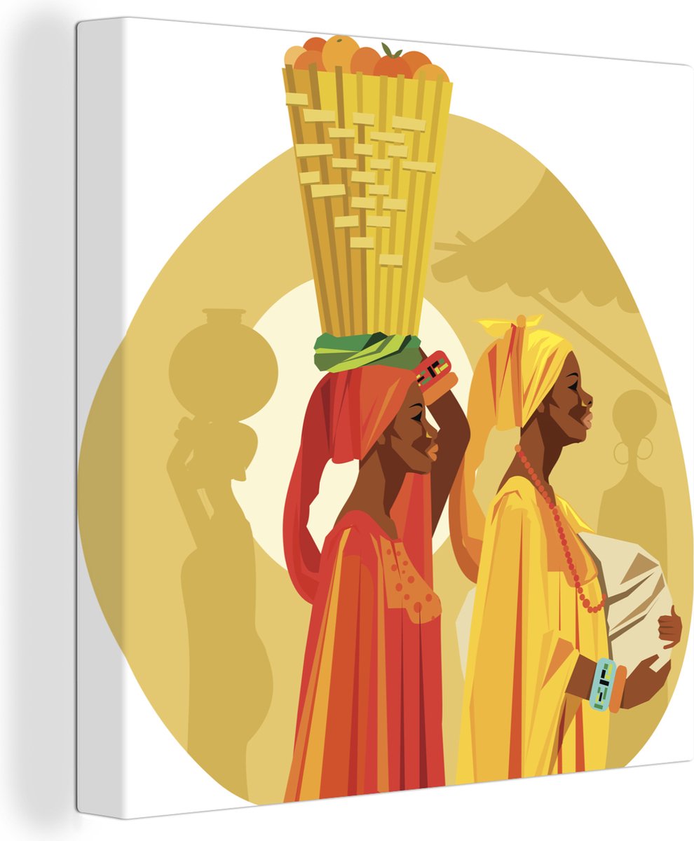 Canvas Schilderij Een tekening van Afrikaanse vrouwen op een markt in een stad - 90x90... | bol.com