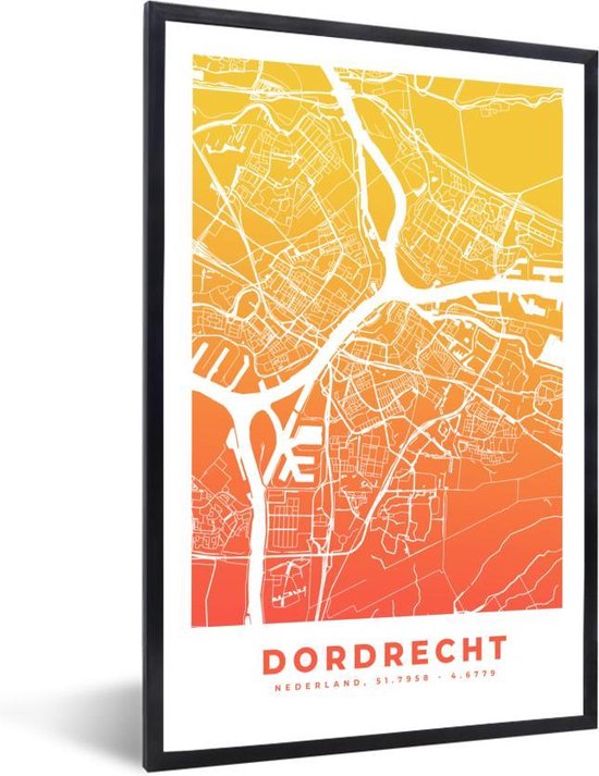 Fotolijst Incl Poster Stadskaart Dordrecht Nederland Oranje 40x60 Cm