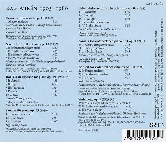 Dag Wiren - Konsertouvertyr Nr.2/Serenad For (CD), Dag Wiren | Muziek | bol
