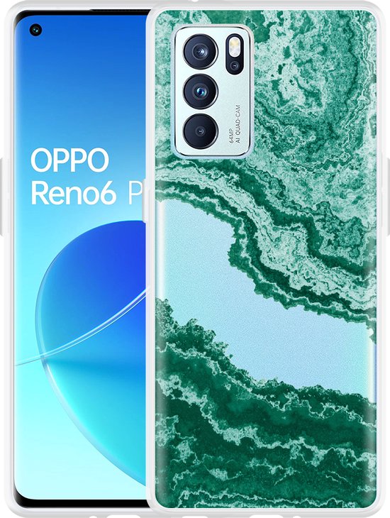 Oppo Reno6 Pro 5G Hoesje Turquoise Marble Art - Designed by Cazy | bol