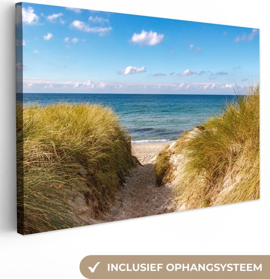 Schilderij Strand - Zee - Duin - Helmgras - Duitsland - 90x60 cm - Muurdecoratie | bol