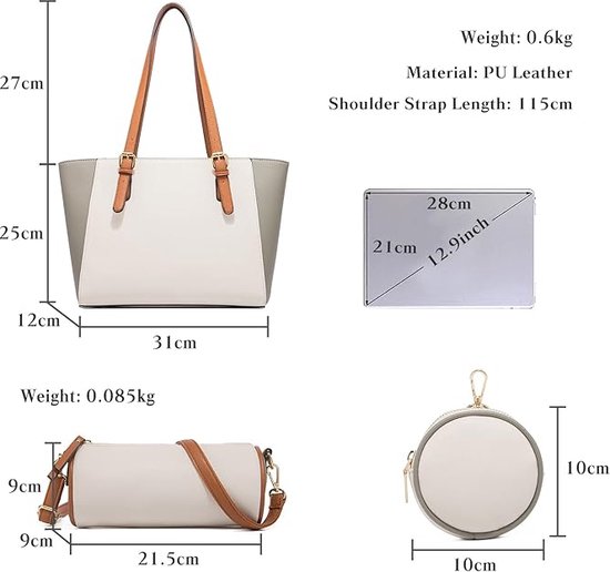Handtas voor dames, 3-delige set, shopper, schoudertas, grote ...