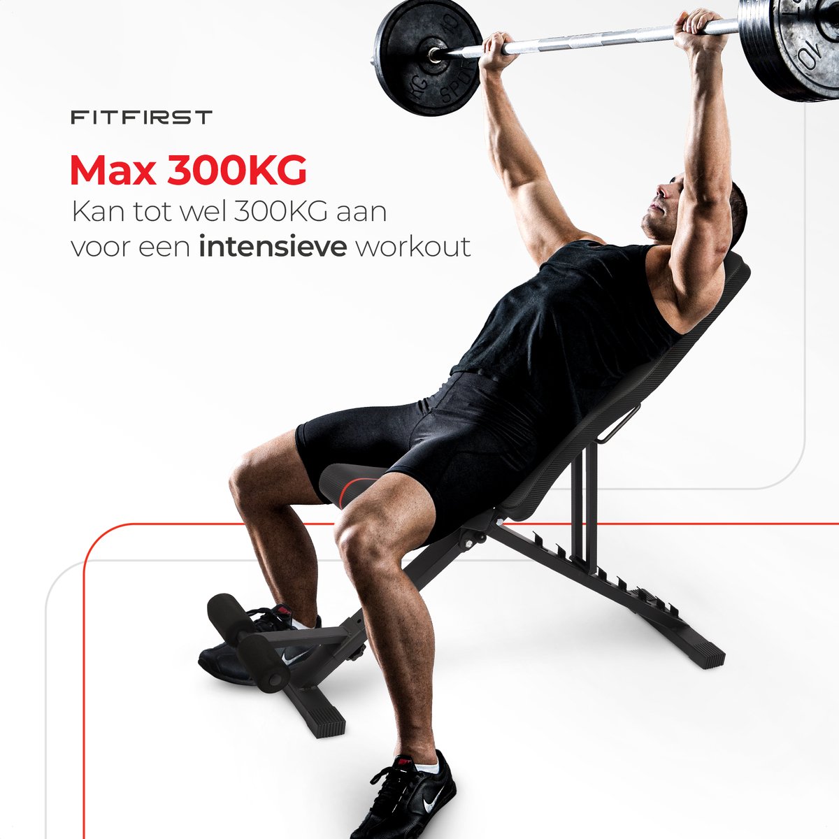FitFirst® Fitnessbank - Max 300KG - Instelbaar en inklapbaar - Halterbank - Fitness... | bol