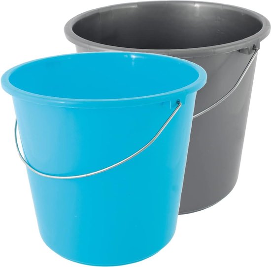 Bucket 5 Litre Food Safe with Metal Handle 2 Pieces Silver + Turquoise ...