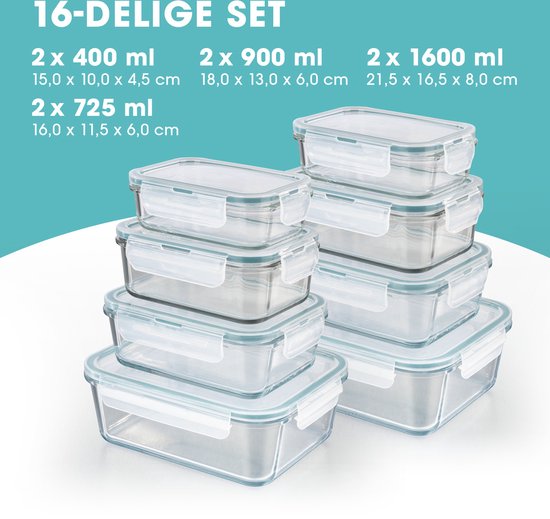 GOURMETmaxx Klick-it glazen vershoudbakjes - 16 st - transparant ...