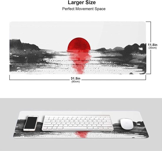 Gaming muismat XL motief Japans, meer met rode zon, Aziatisch ...