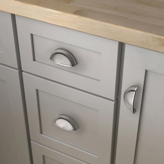 Pack of 6 Drawer Handles, Shell Handles, Brushed Nickel, Zinc Alloy ...