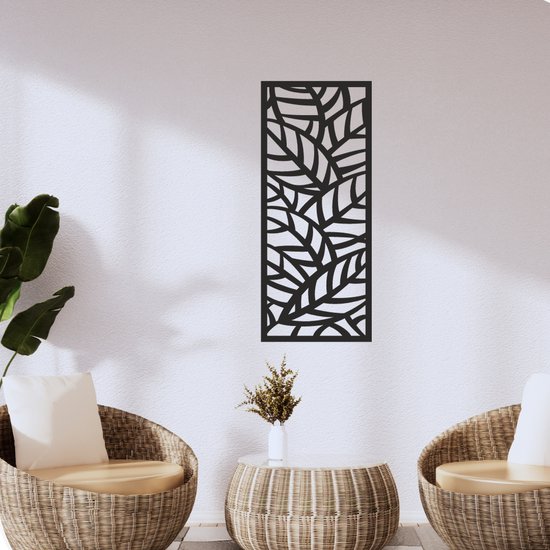 Wandstaal Wandpaneel "Bladeren" 253x600 Zwart Wandpaneel, Wanddecoratie, Staal, Metaal | bol
