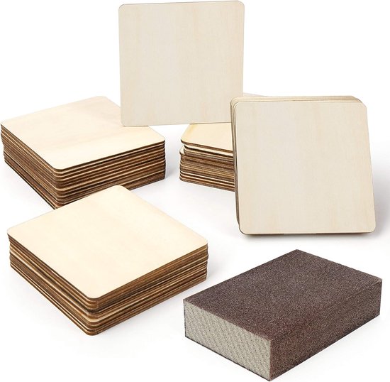 Vierkante houten schijven voor knutselen met schuurspons (pak van 50 ...