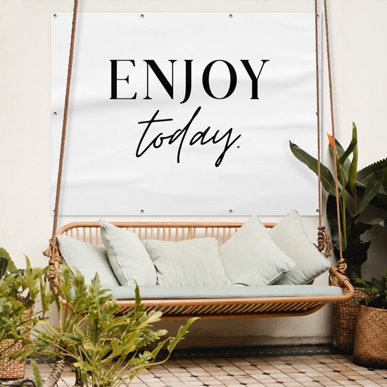 Muurdecoratie buiten Tekst - Enjoy the day - Quotes - Zwart wit ...