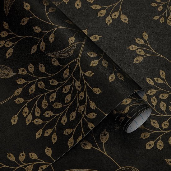 Zelfklevend behang, zwart goud behang, 44 x 300 cm, wandbekleding ...