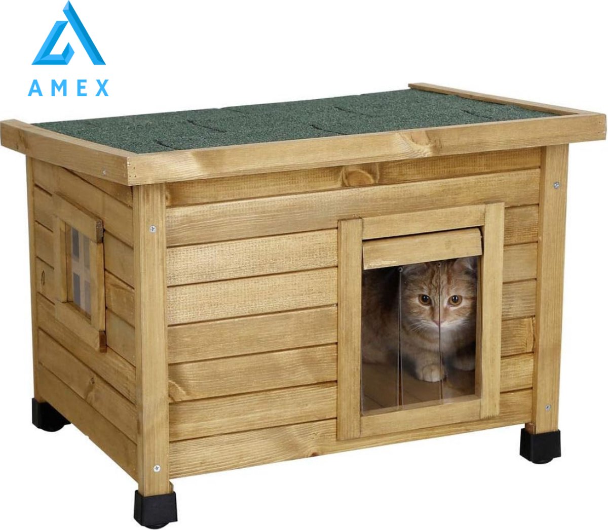 Amex Kattenhuis Voor Buiten - Kattenren van Hout - Kattenbench met Raam ...