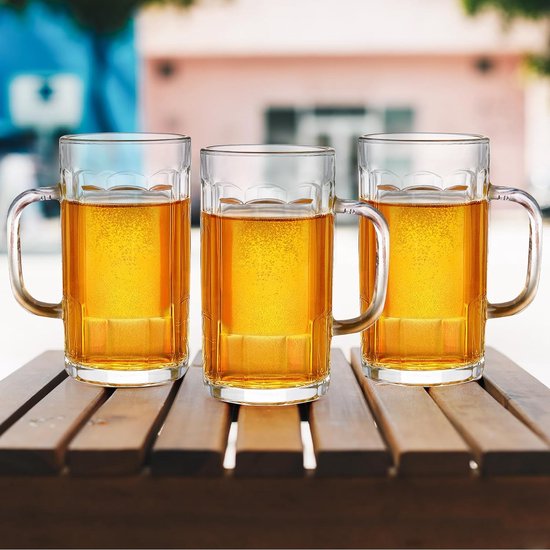 Glazen biermok met handvat en roestvrijstalen rietjes 400 ml heldere stenen waterbeker... | bol