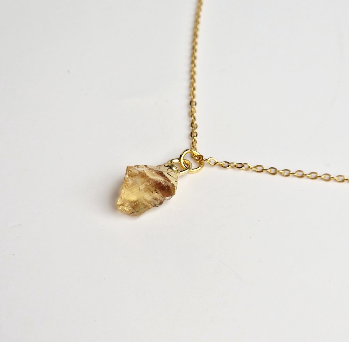Ketting met citrien hanger - Gouden schakel ketting - Premium Stainless ...