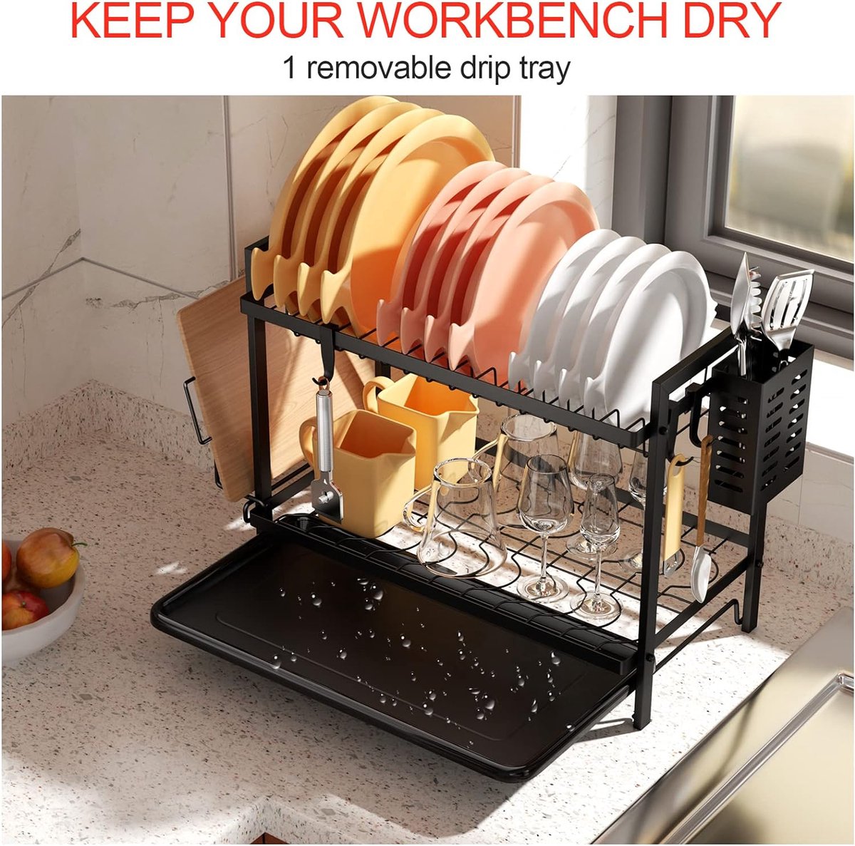 Afdruiprek voor servies, 2 niveaus, afdruiprek, zwart, afdruiprek klein ...