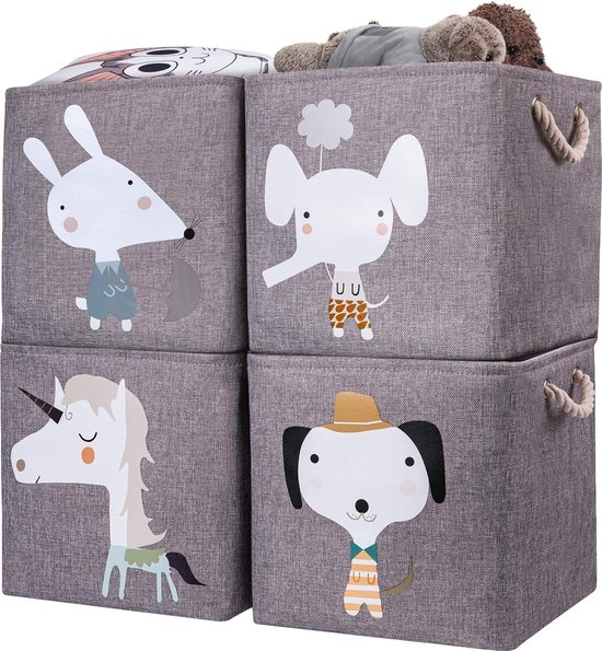 Children's Storage Box, Set of 4, 33 x 33 x 33 cm, Foldable Storage ...
