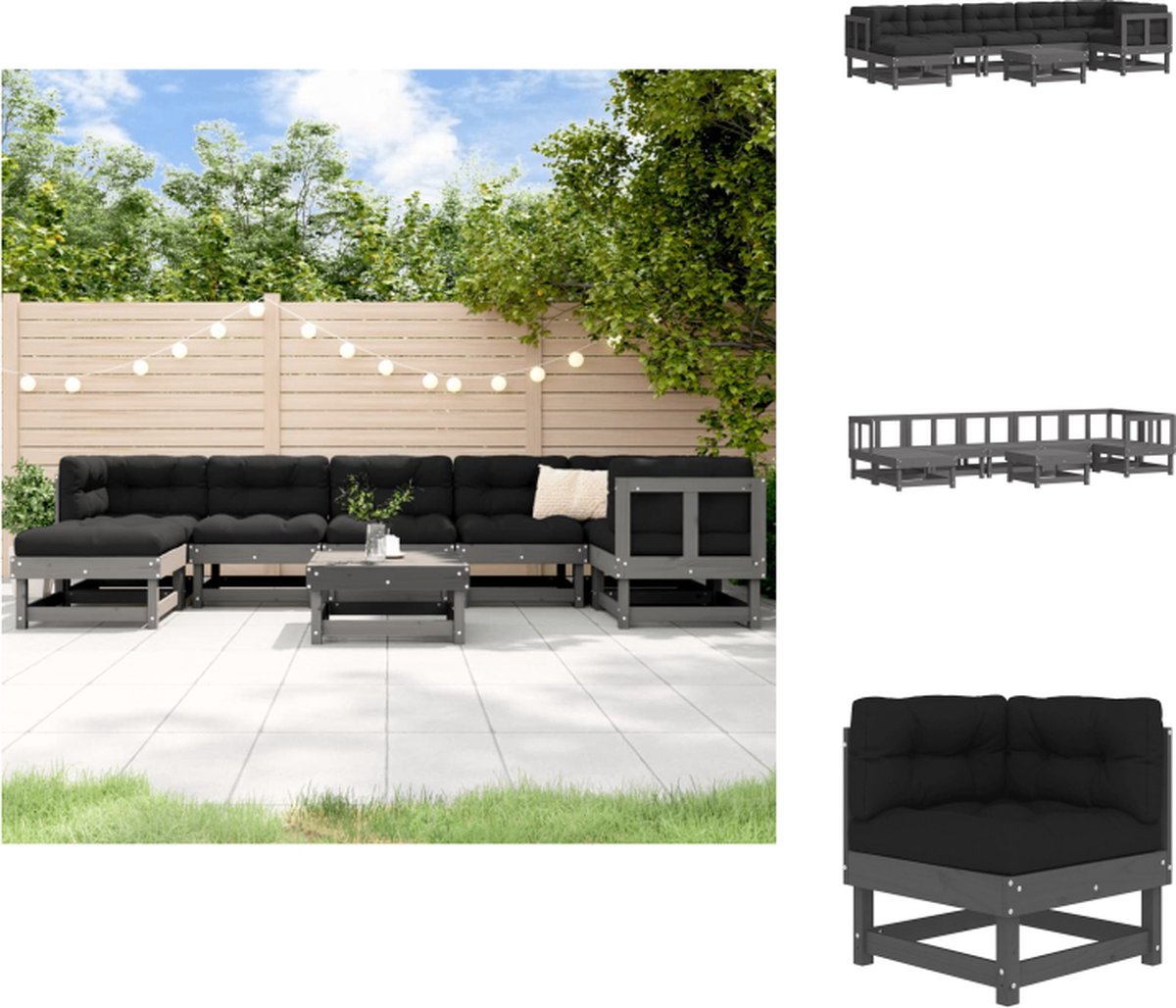 vidaXL Loungeset Hout - Grijs - 9-delig - 61x60.5x62 cm - Modulair ...