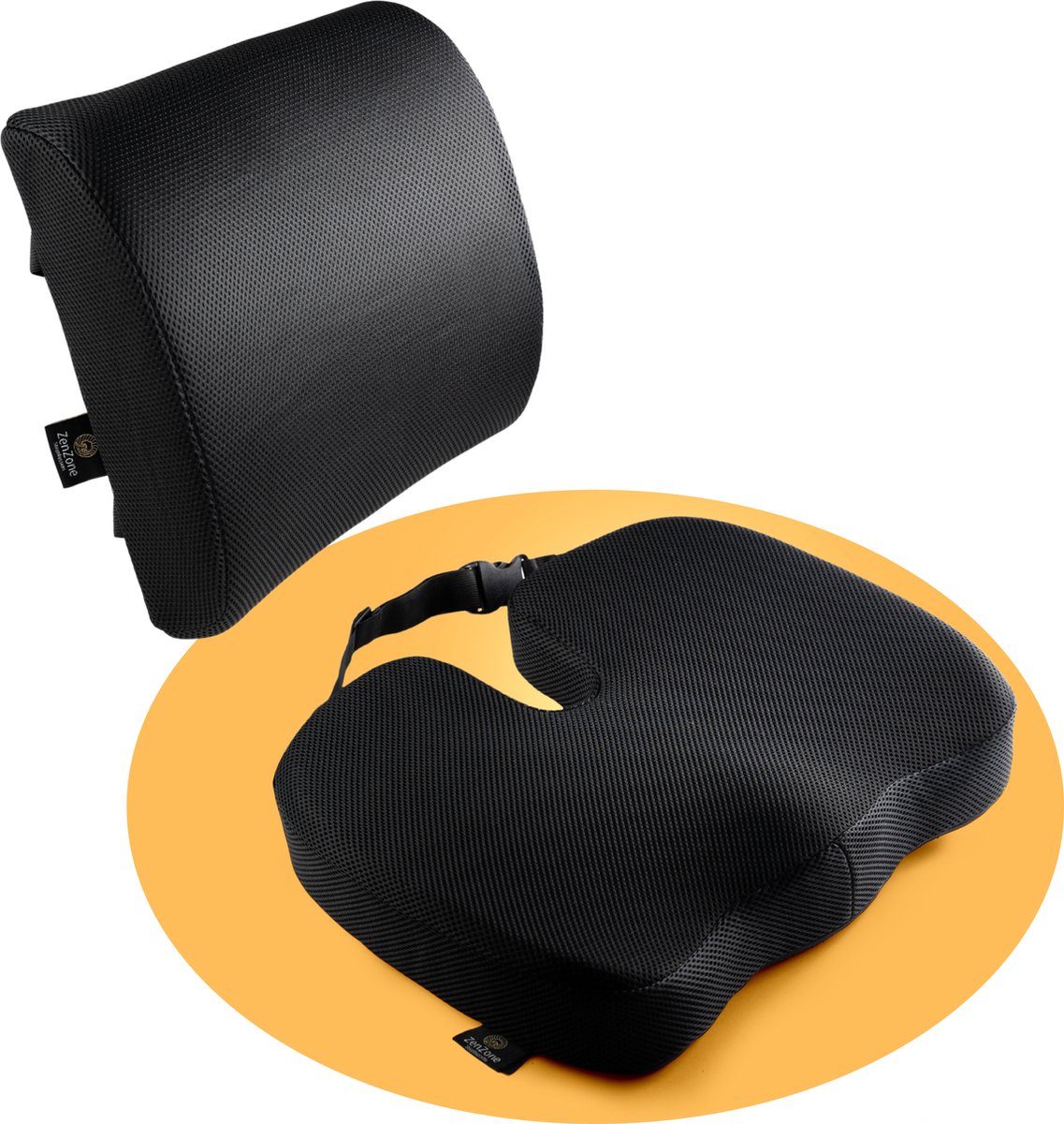 ZenZone® Stuitkussen + Rugkussen - Zitkussen Orthopedisch & Ergonomisch ...