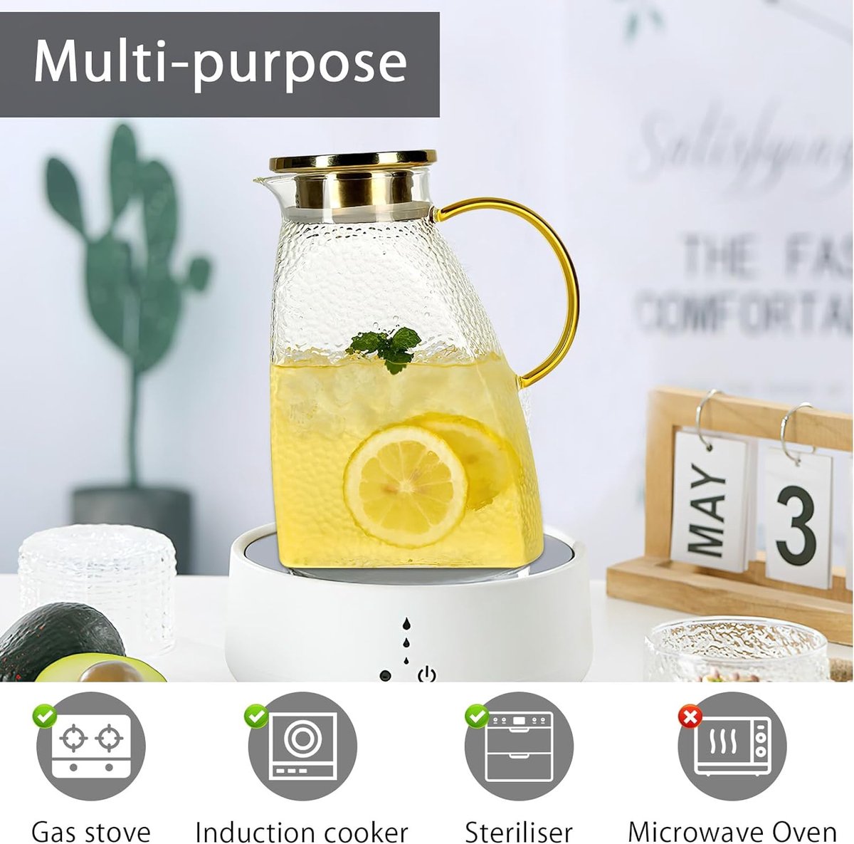 Glazen karaf, 1,8 liter, karaf met deksel, glazen kan, karaf met deksel ...