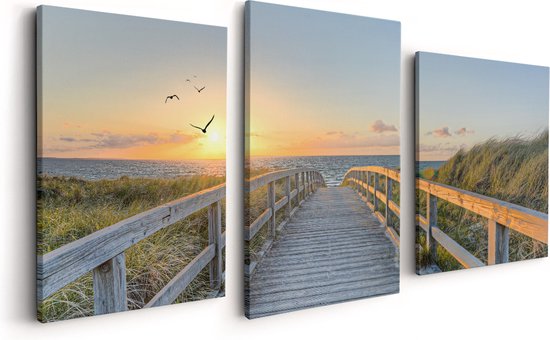 Artaza Canvas Schilderij Drieluik Voetpad met Zee en Vogels - 120x60 - Foto Op Canvas... | bol