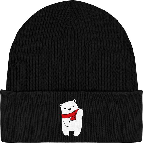 Ijsbeer Buddy - Zwarte Geborduurde Beanie met 3M Thinsulate - Heren ...