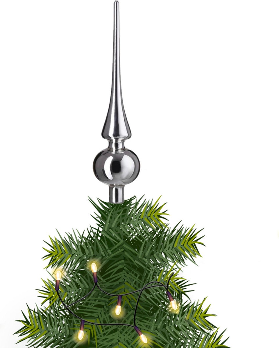 Kerst piek - zilver - 26 cm - glas - glans - kerstboom pieken ...