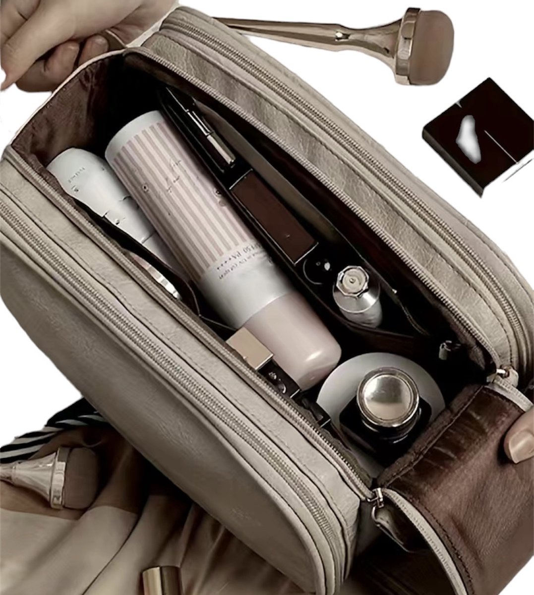 Grote gerieflijke toilettas met 3 compartimenten | bol