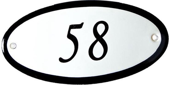 Emaille huisnummer ovaal nr. 58 10x5cm | bol