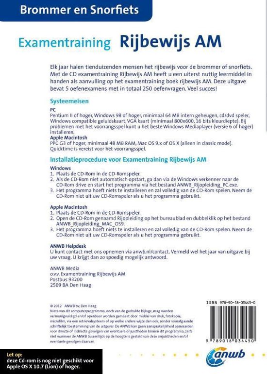 ANWB rijopleiding - CD-rom examentraining rijbewijs AM Brommer en ...