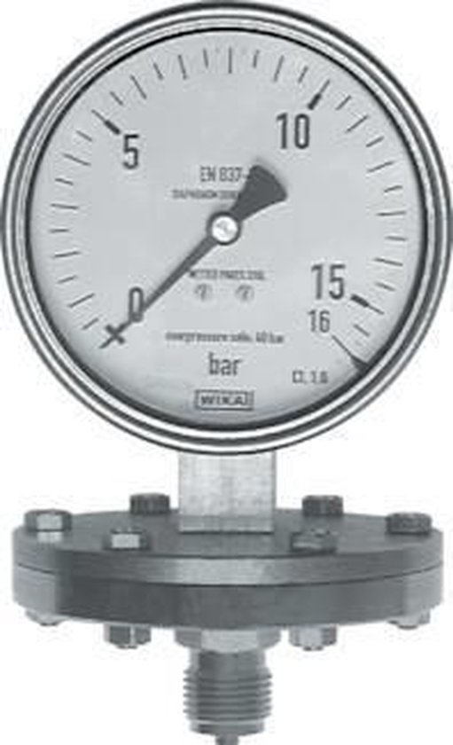 0..400 mbar Membraan Manometer Onderaansluiting RVS 100 mm Klasse 1.6 ...