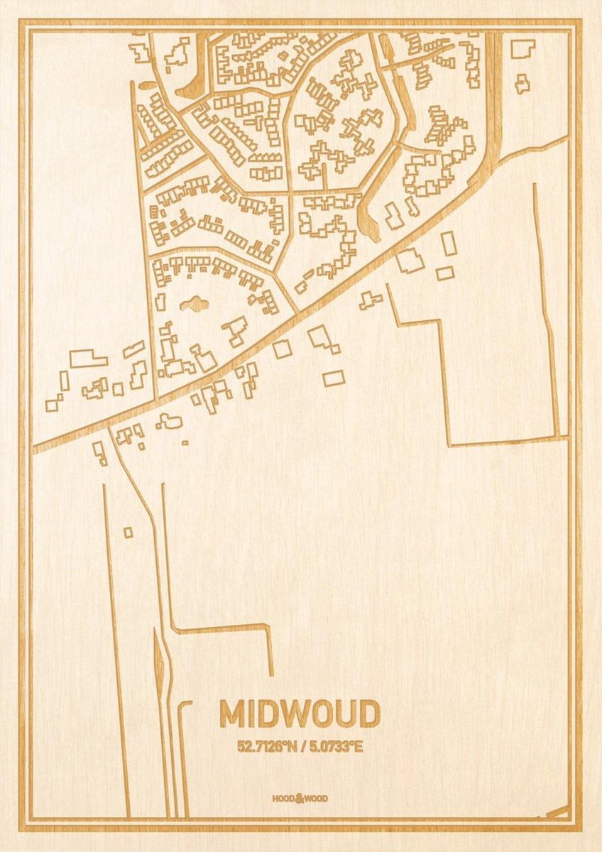Kaart Midwoud - Gegraveerde stadskaart Hood&Wood - Hout, A4 | bol.com