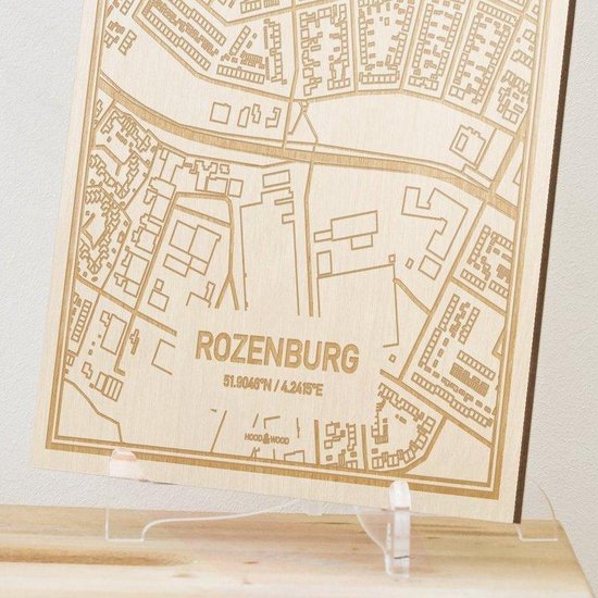 Kaart Rozenburg - Gegraveerde stadskaart Hood&Wood - Hout, A4 | bol