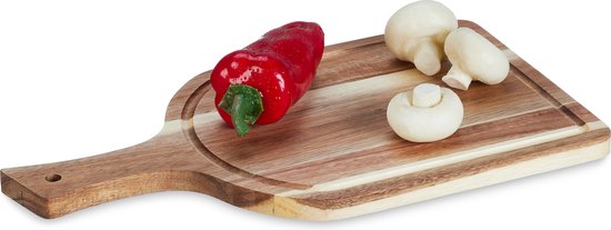 Relaxdays houten snijplank met handvat - vleesplank met sapgeul ...