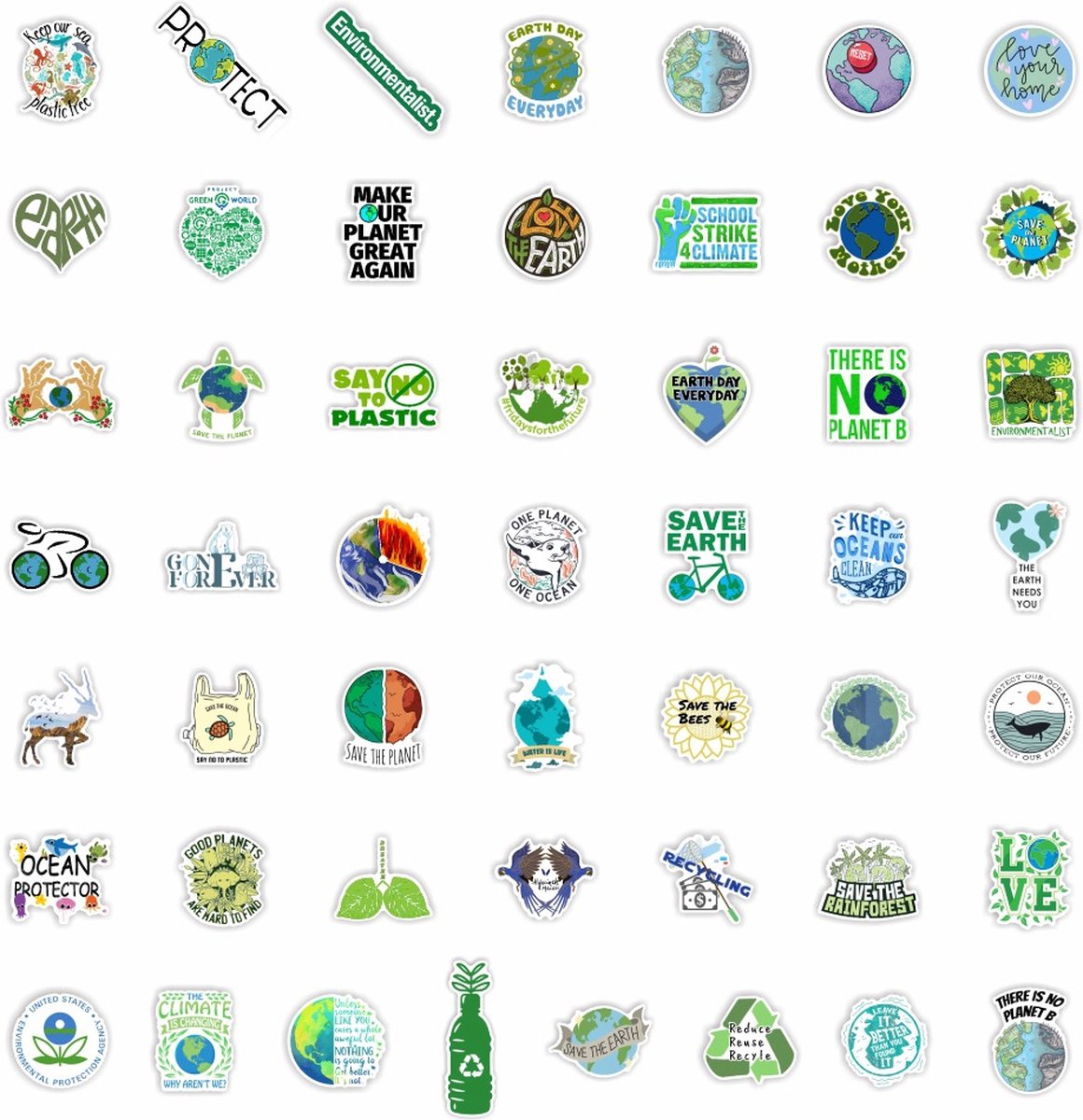50 Save Earth Stickers - Klimaat Bewustwording, Planeet, Milieu, Groen ...