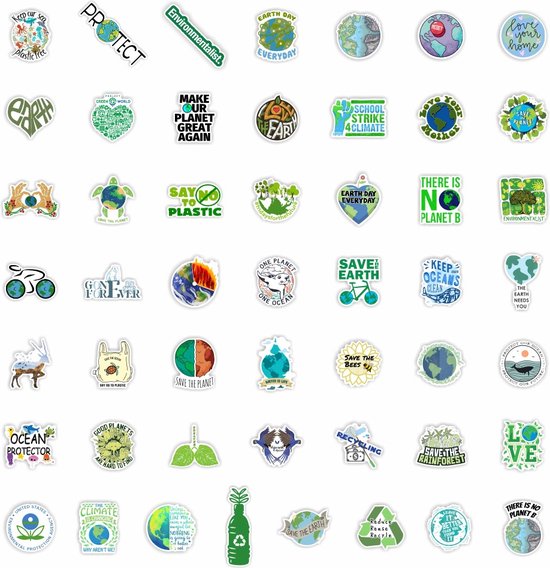 50 Save Earth Stickers - Klimaat Bewustwording, Planeet, Milieu, Groen ...