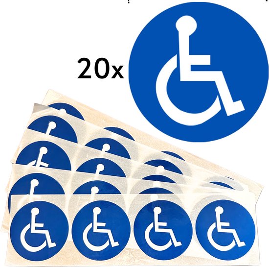 Rolstoel toegangelijk sticker set - 20 Ronde blauwe stickers met ...