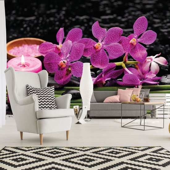 Fotobehang - Vlies Behang - Roze Orchideeën - Spa - Wellness - 416 x ...