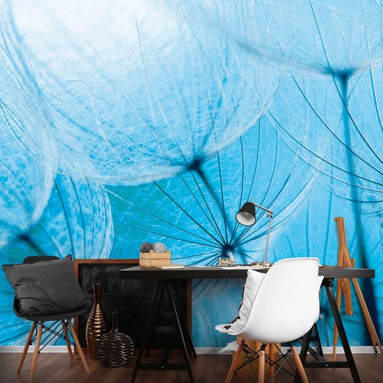 Fotobehang - Vlies Behang - Paardenbloemen Kunst - Blauw - 312 x 219 cm ...