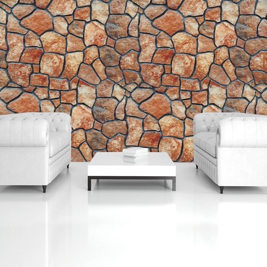 Fotobehang - Vlies Behang - Oude Rode Stenen Muur - 254 x 184 cm | bol