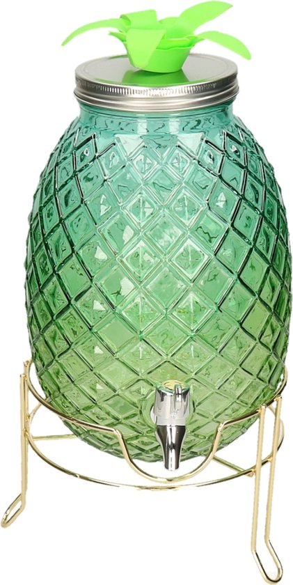 Limonade/drank/water dispenser op verhoger - blauw/groen - 5 liter - glas - H39 x B19 cm | bol.com