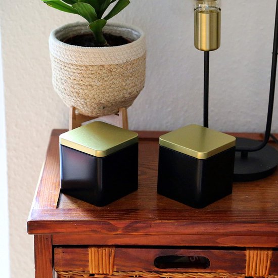 6 x edele vierkante theedoos/voorraaddoos, zwart-goud, aromadicht van ...