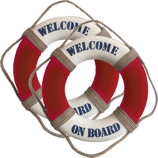 Gerkimex Reddingsboei - 2x - Welcome on board - 50 cm - rood/wit ...