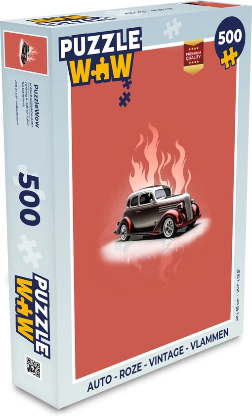 Puzzel Auto - Roze - Vintage - Vlammen - Legpuzzel - Puzzel 500 stukjes ...