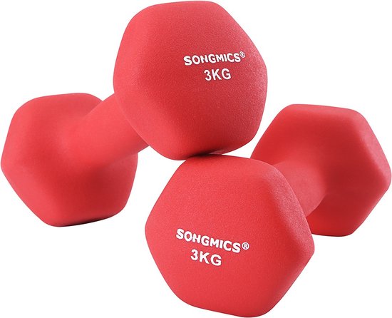 Halters Set Fito - 2x3.0kg - Rood - 20x8.5cm - Thuis - Gym - Kantoor | bol