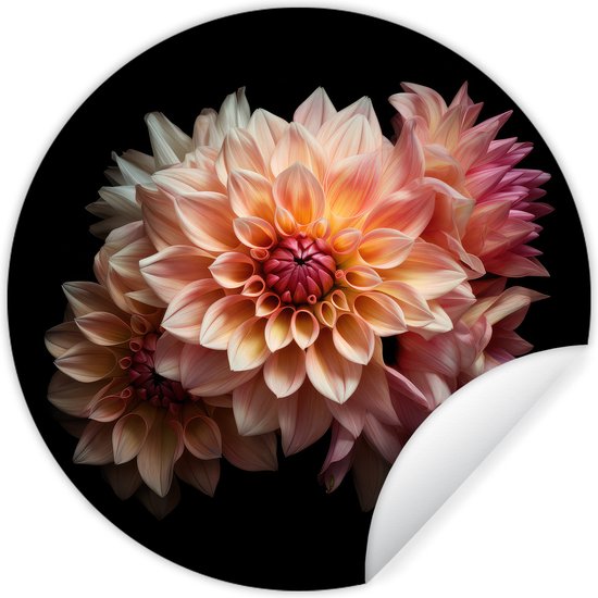 WallCircle - Muurstickers - Behangcirkel - Dahlia - Bloemen - Roze - Zwart - Botanisch... | bol
