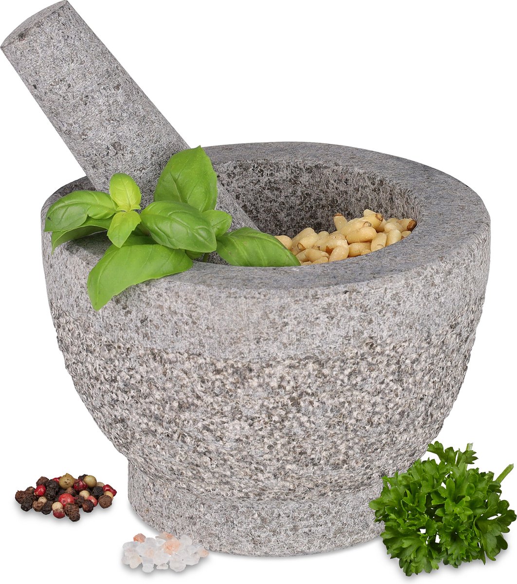 Relaxdays vijzel met stamper - Ø 15 cm - kruidenvijzel - mortel ...