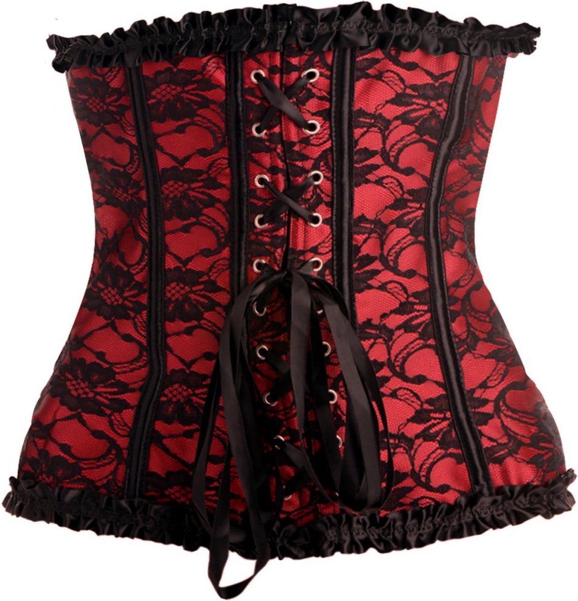 Scarlet Seduction Kanten Korset & String - Zwart/Rood | bol.com