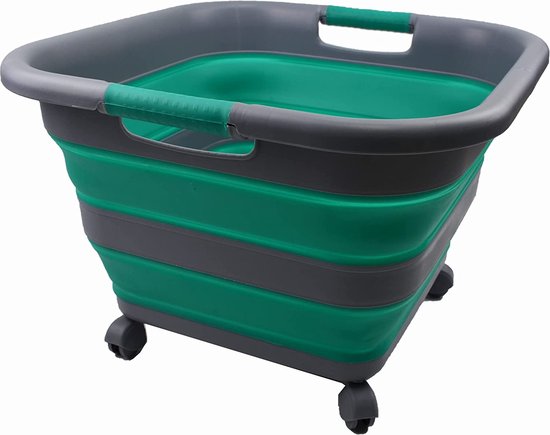 Opvouwbare plastic wasmand met wielen 39L inklapbare wasbak draagbare ...